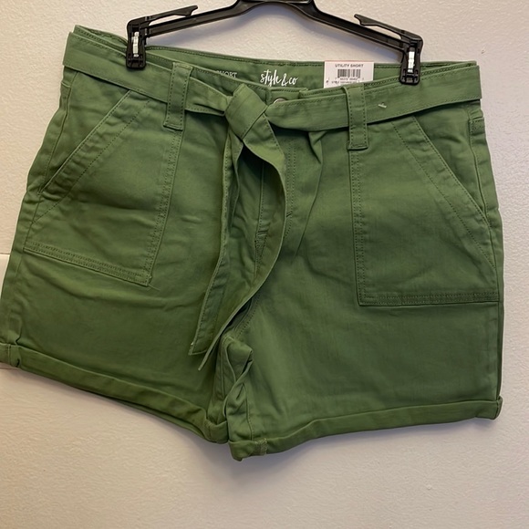 Style & Co. | Shorts | Nwt Style Co Utility Belted Green Denim Shorts ...